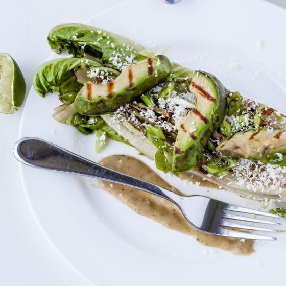 Grilled Romaine Salad with Avocado, Tomatillos, and Cotija Cheese - A ...