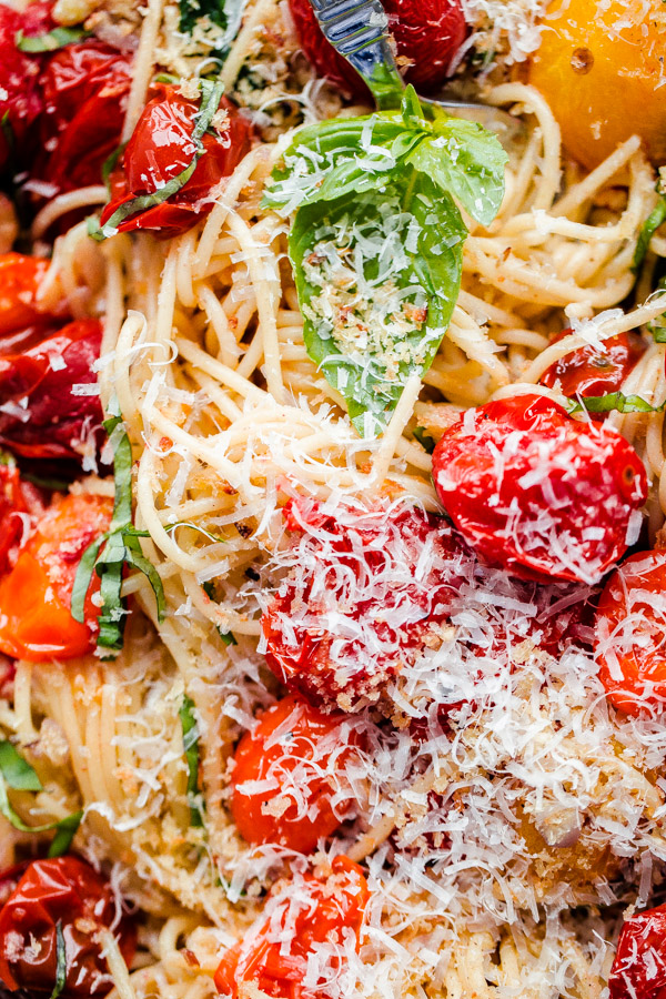 Spaghettini with Roasted Tomatoes, Fresh Basil, and Toasted Garlic ...