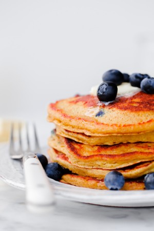 Blueberry Rye Pancakes with Molasses Syrup - A Beautiful Plate