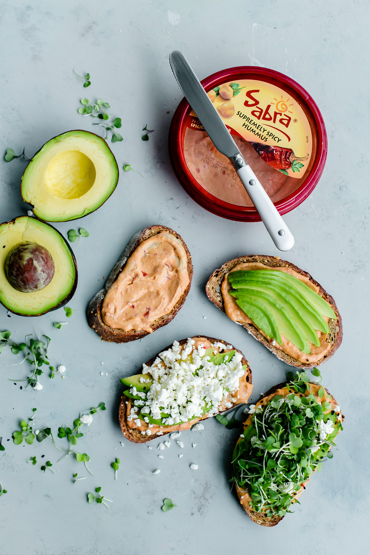 Spicy Hummus Avocado Toast with Feta - A Beautiful Plate