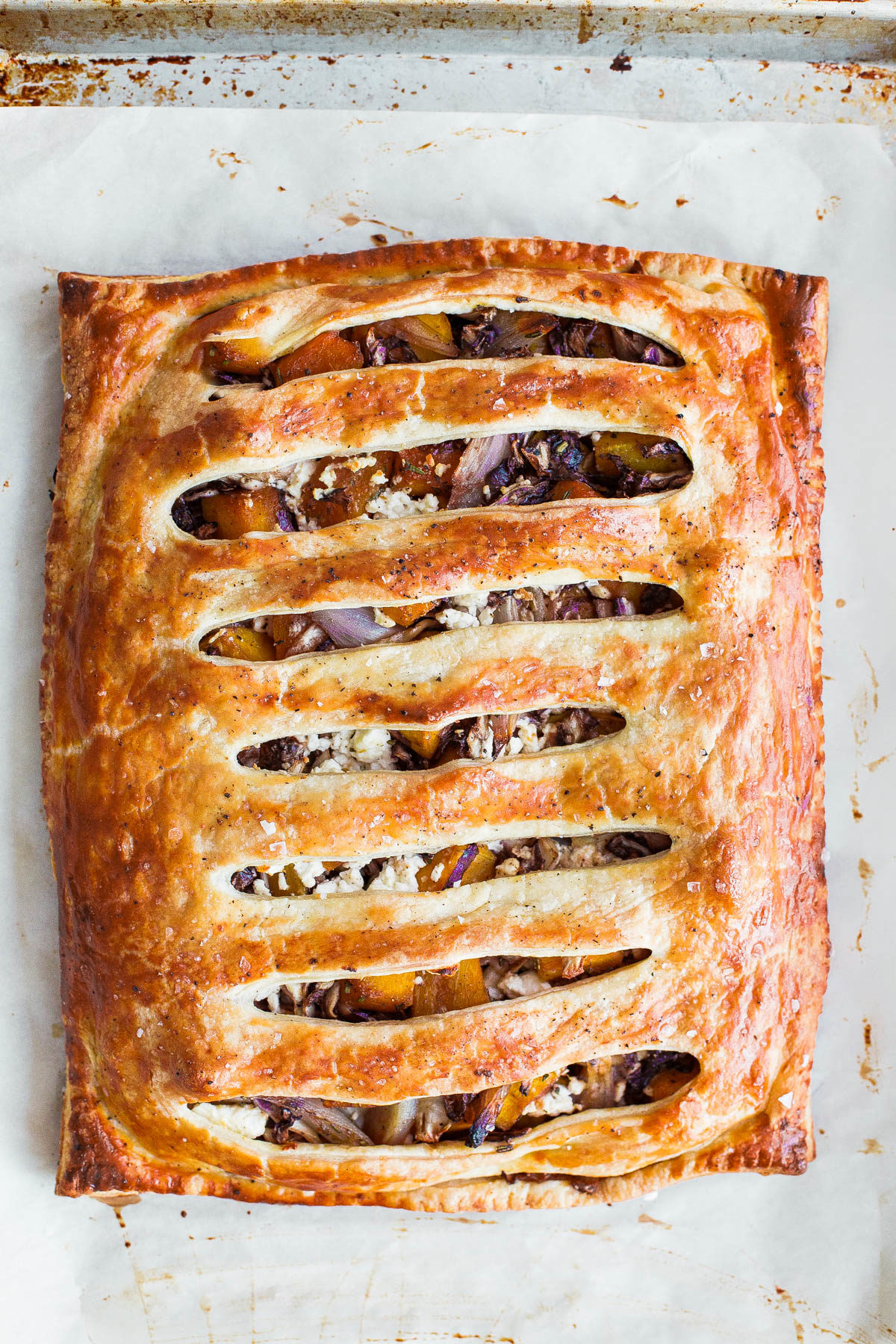 Butternut Squash Pie with Shallots, Radicchio, and Feta - A Beautiful Plate