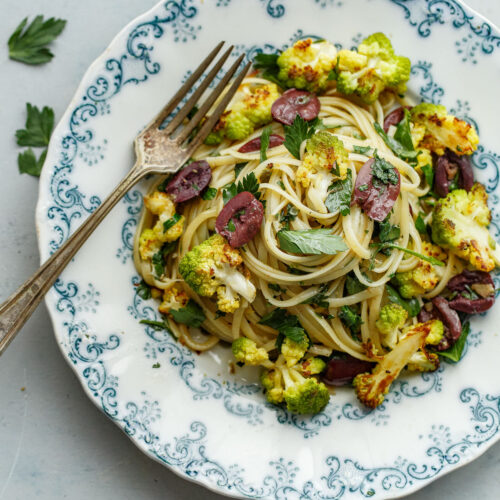 Romanesco Cauliflower Pasta with Olives and Capers - A Beautiful Plate
