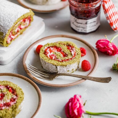 Raspberry Matcha Roll Cake (Matcha Roll Cake Recipe) - A Beautiful Plate